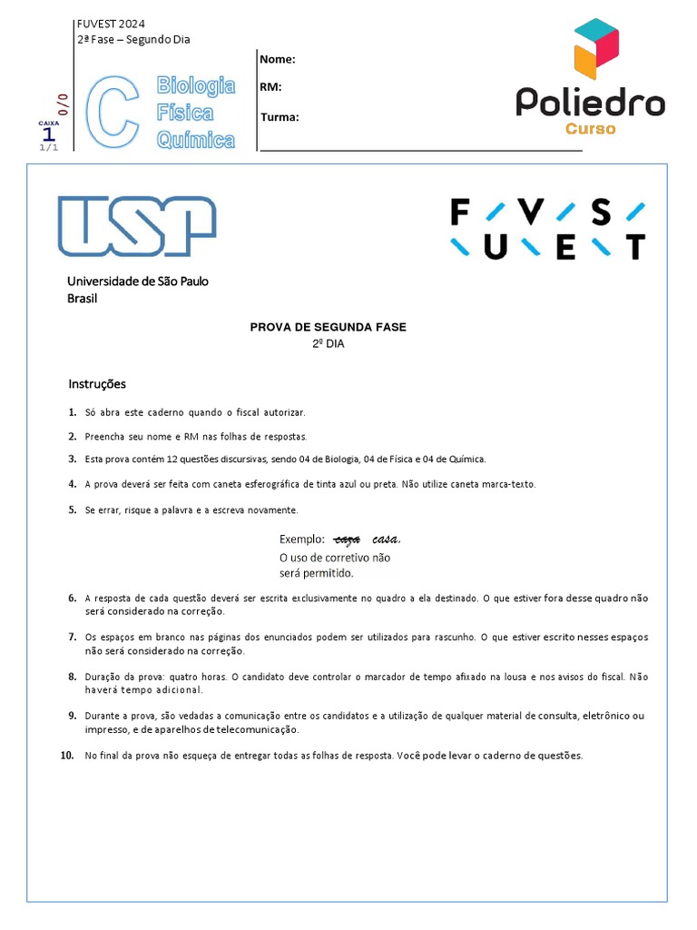 (Prova Fase 2) 1° Poliedro Fuvest 2023 | PDF | Termômetro | Morcego