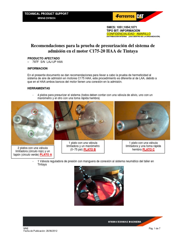 Procedimiento para La Prueba de Presurización Del Sistema de Admisión ... Procedimiento para La Prueba de Presurización Del Sistema de Admisión ...