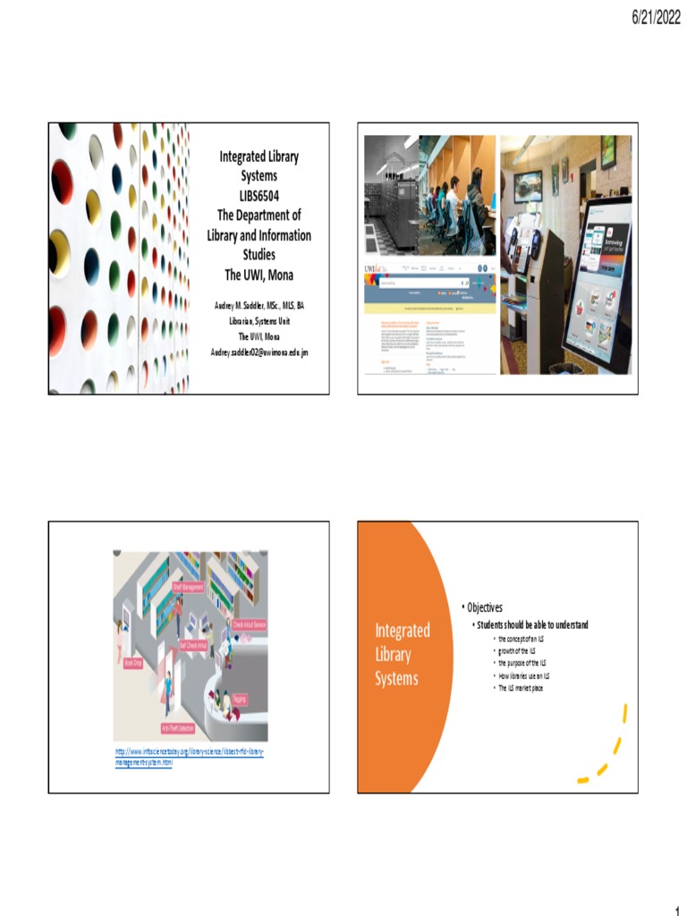 Integrated Library Systems LIBS6504 The Department of Library and Information Studies The UWI ...