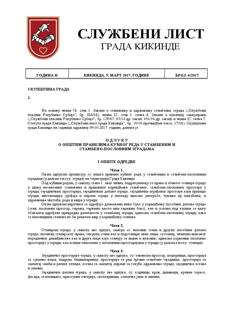 Sluzbeni List Grada Kikinda BR 6 Kuc487ni Red | PDF