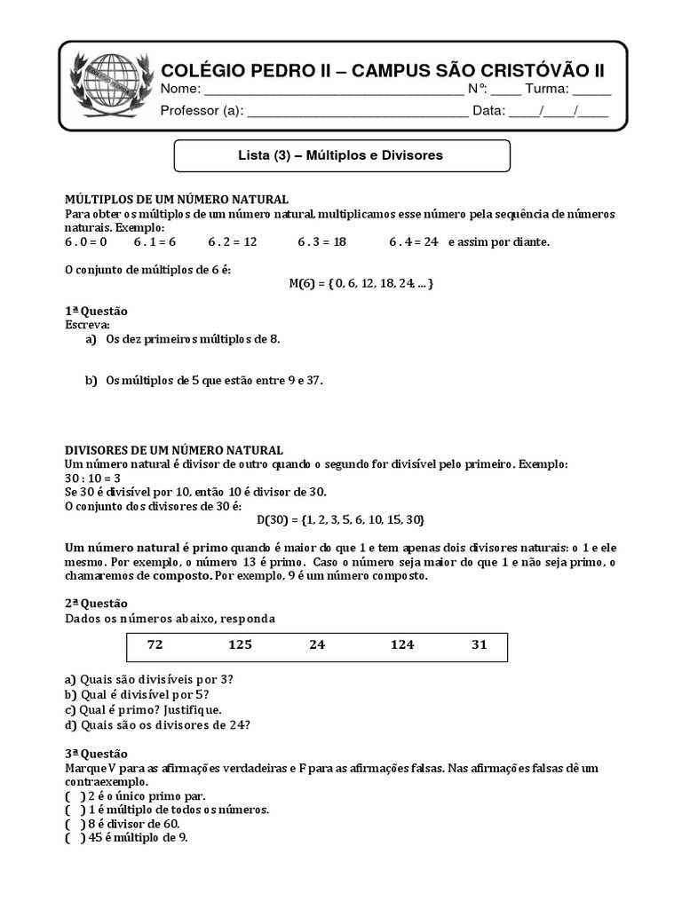 MATEMÁTICA - 6 ANO | PDF | Número primo | Teoria dos Anéis