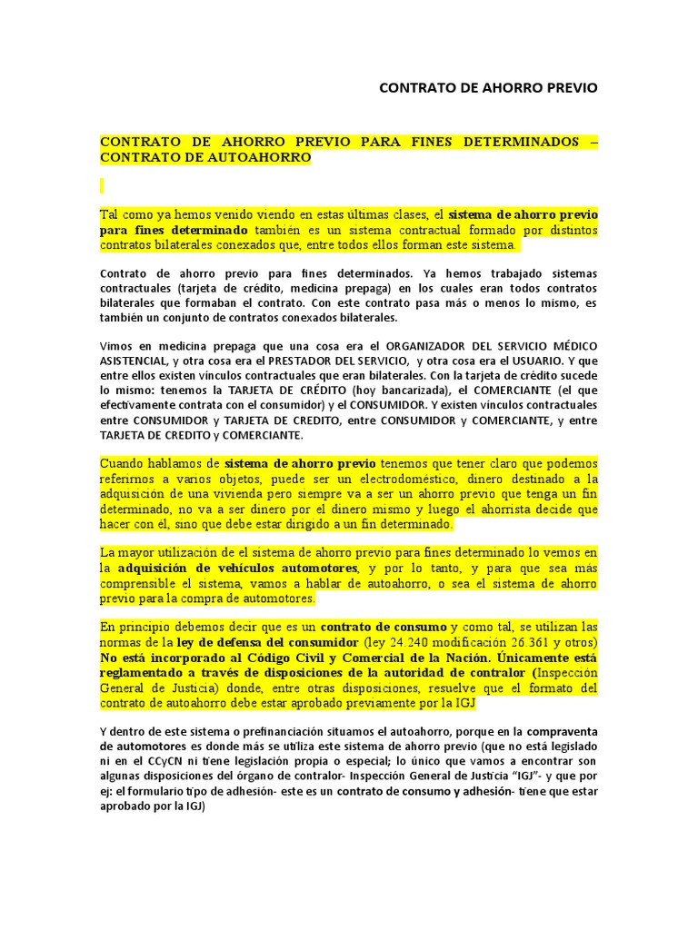 Clase 18 Contrato DE AHORRO PREVIO | PDF Clase 18 Contrato DE AHORRO PREVIO | PDF