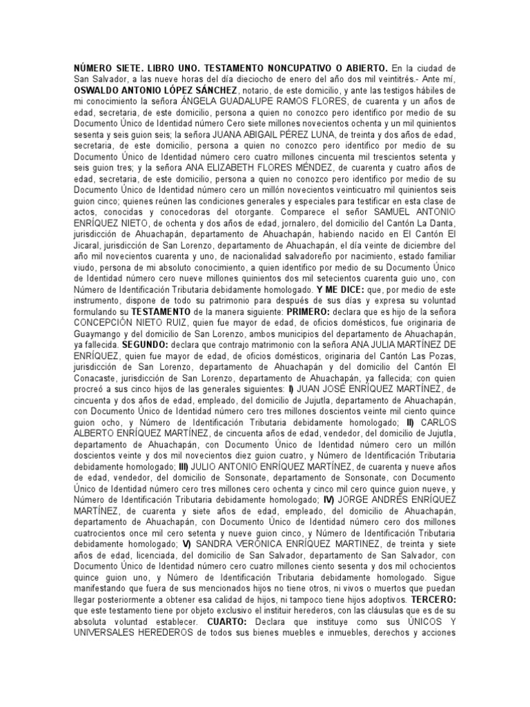 Testamento Abierto Con Firma A Ruego | PDF | Derecho Civil (Common Law)