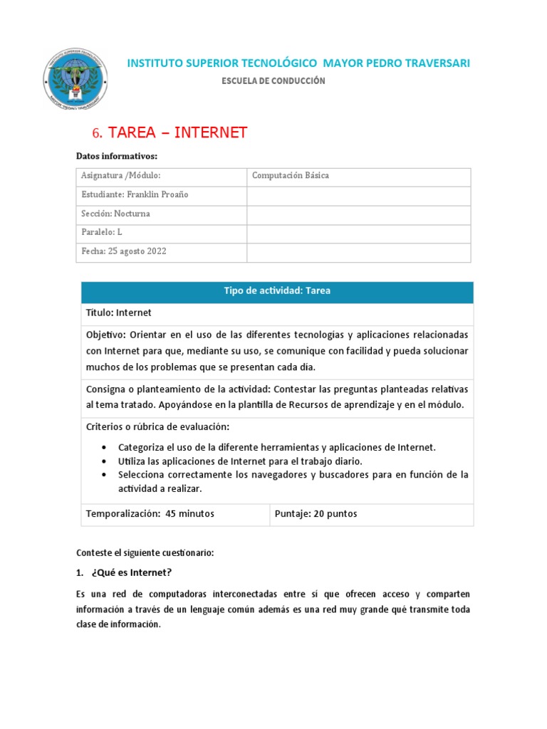 Tarea - Internet 5 | PDF | Crecimiento personal y profesional | Informática
