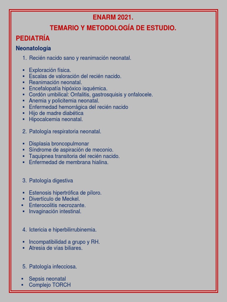 Temario y Metodología. ENARM 2021 | PDF