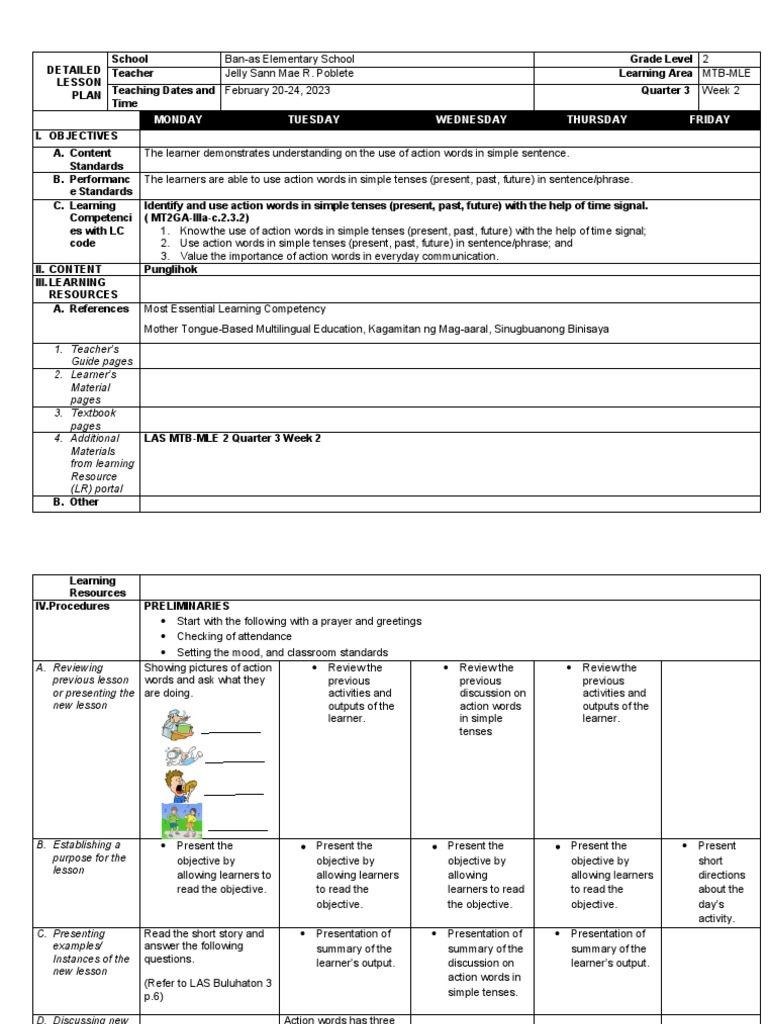 DLL MTB2 Q3 W2 | PDF | Grammatical Tense | Learning