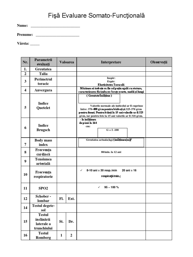 Fisa Evaluare Somato - Functionala Completa | PDF