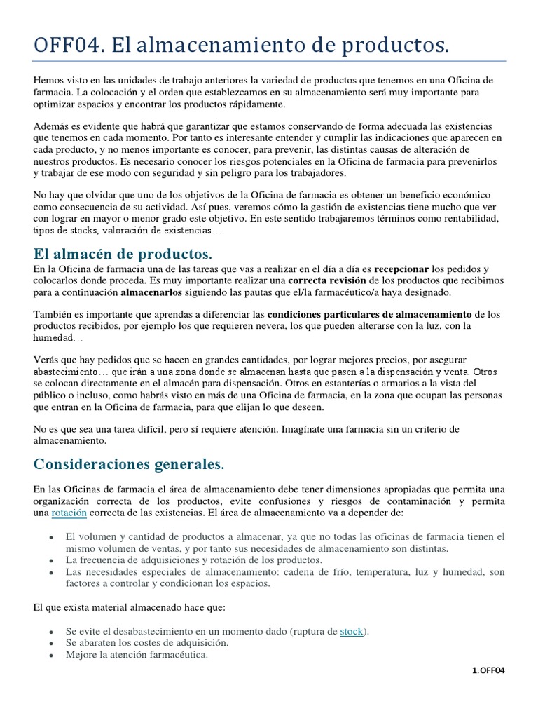 OFF04.El Almacenamiento de Productos | PDF | Medicamentos con receta ...