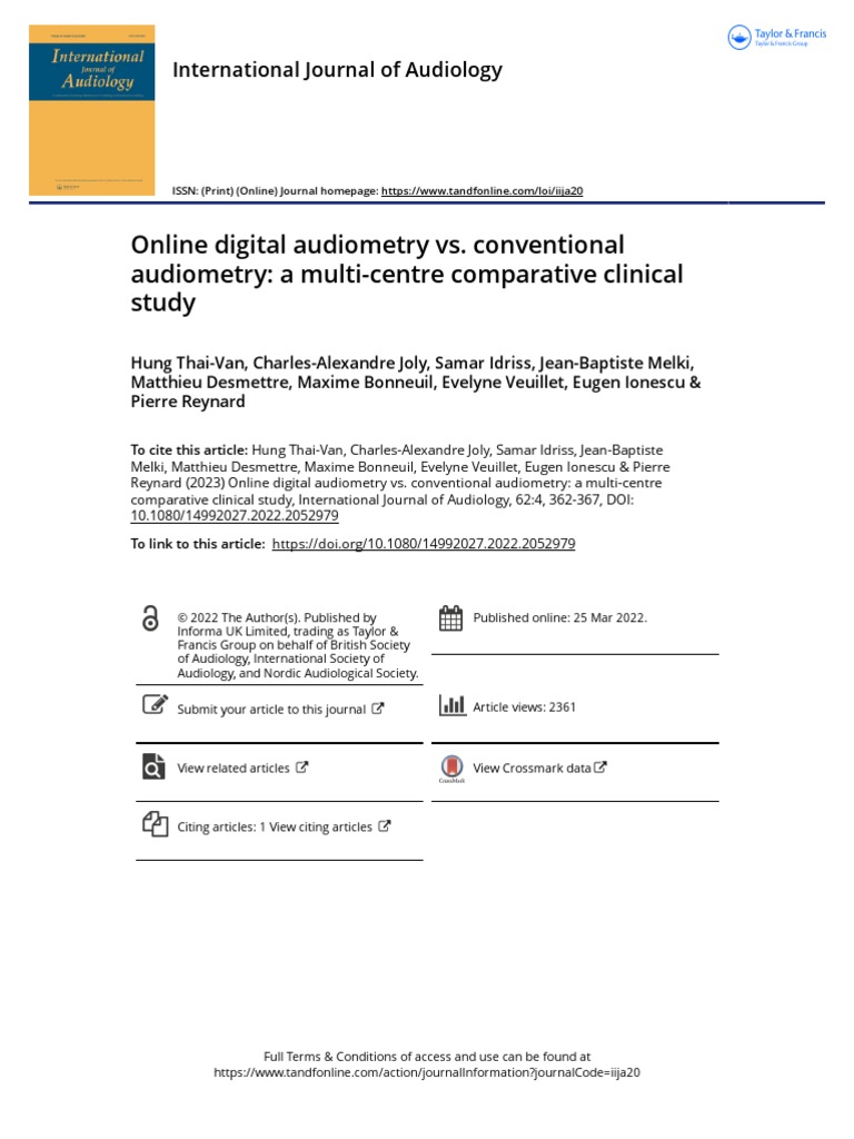Online Digital Audiometry Vs Conventional Audiometry A Multi Centre ...