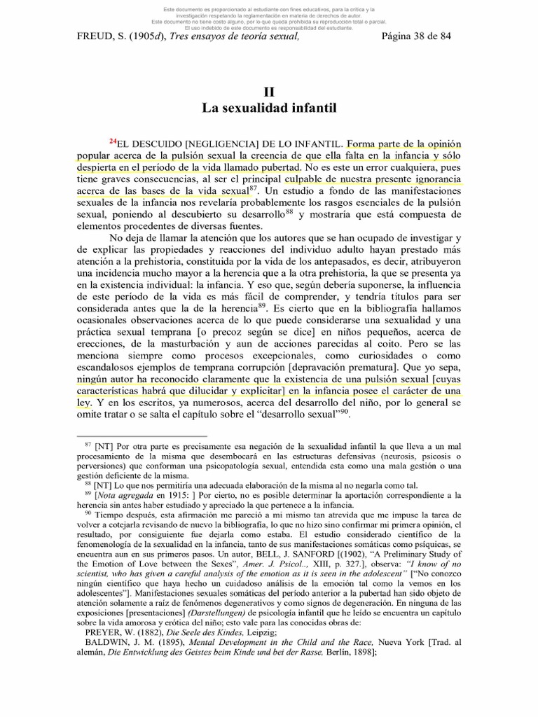 Tres Ensayos de Teoría Sexual - Sexualidad Infantil FREUD | PDF