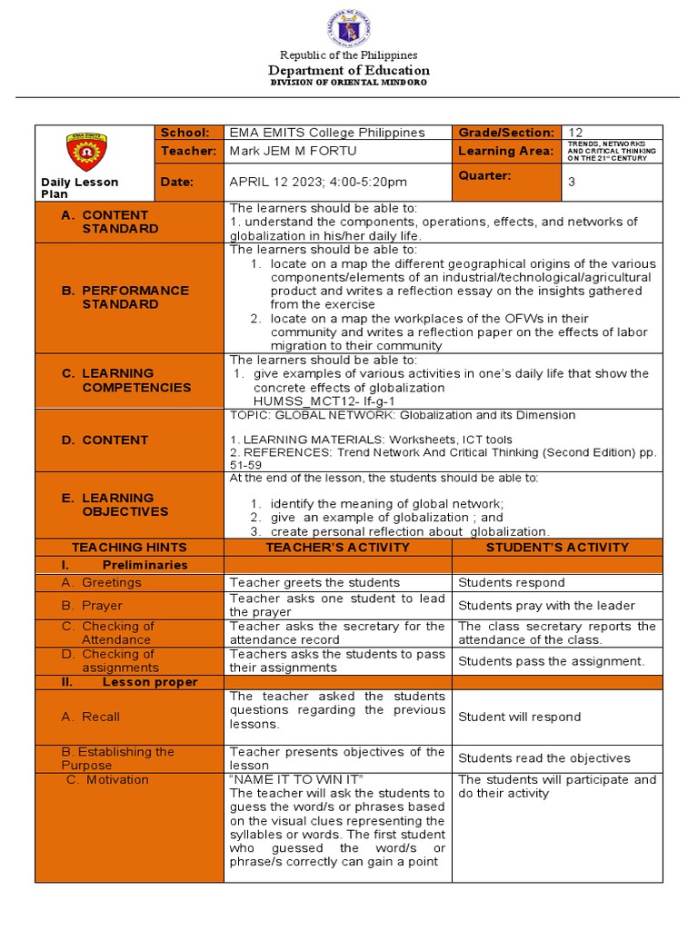 HUMSS - MCT12 - If-G-1 | PDF | Educational Technology | Teachers