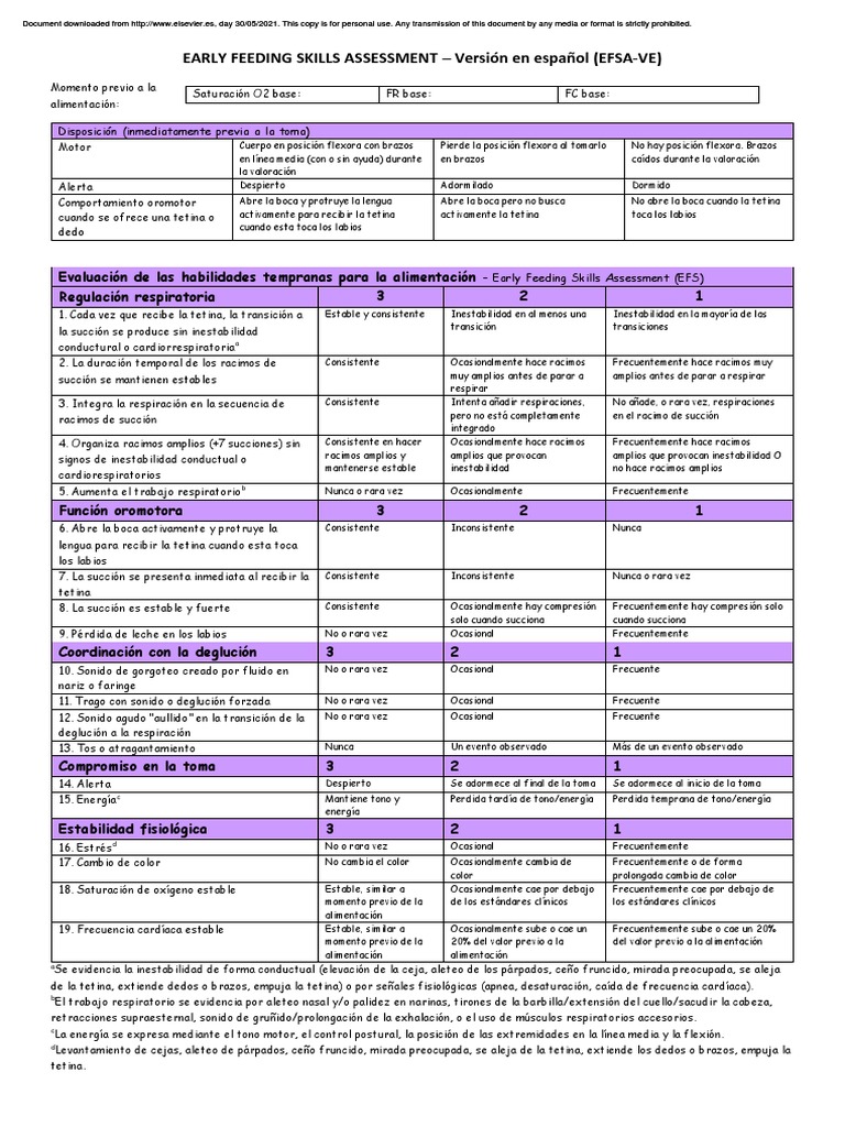 Early Feeding Skills Assessment - Thoyre Et Al 2005 | PDF