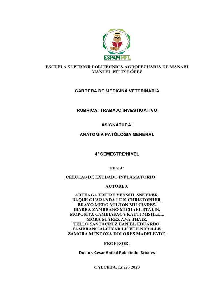 Características del Exudado Inflamatorio | PDF | Inflamación | Diarrea