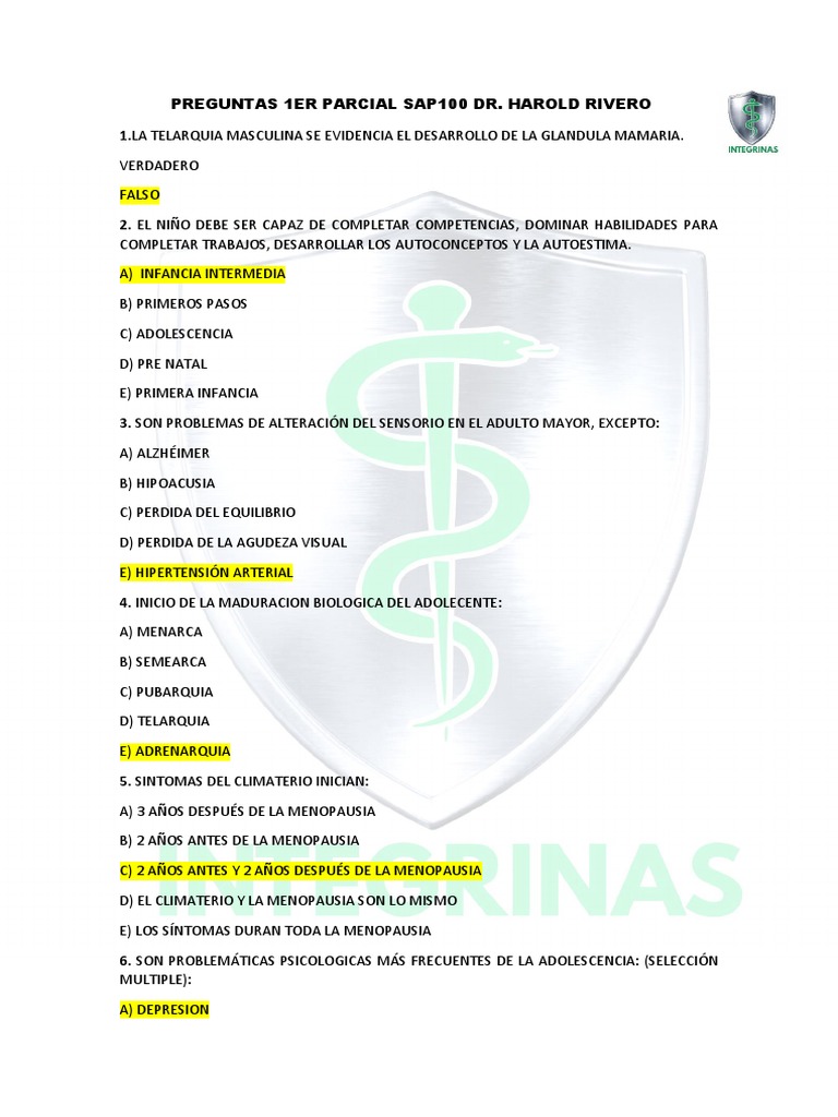 Preguntas 1er Parcial Sap100 DR | PDF | Menopausia | Adolescencia