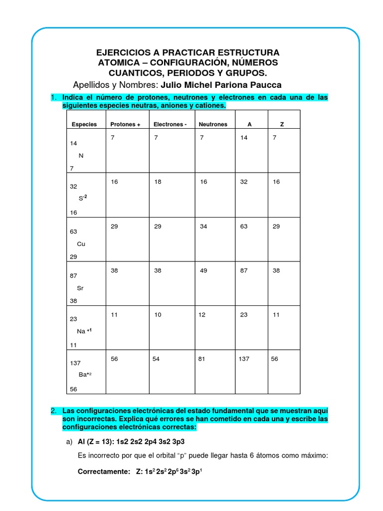 Configuracion Electronica Pdf Isótopo átomos