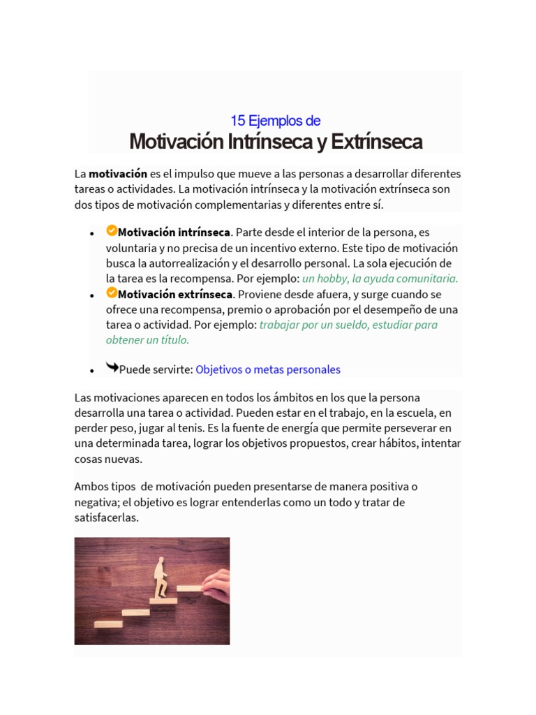 Motivacion Intrinseca y Extrinseca Texto y Ejemplos | PDF