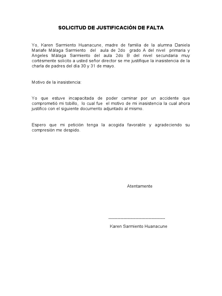 Solicitud de Justificación de Falta Karen | PDF