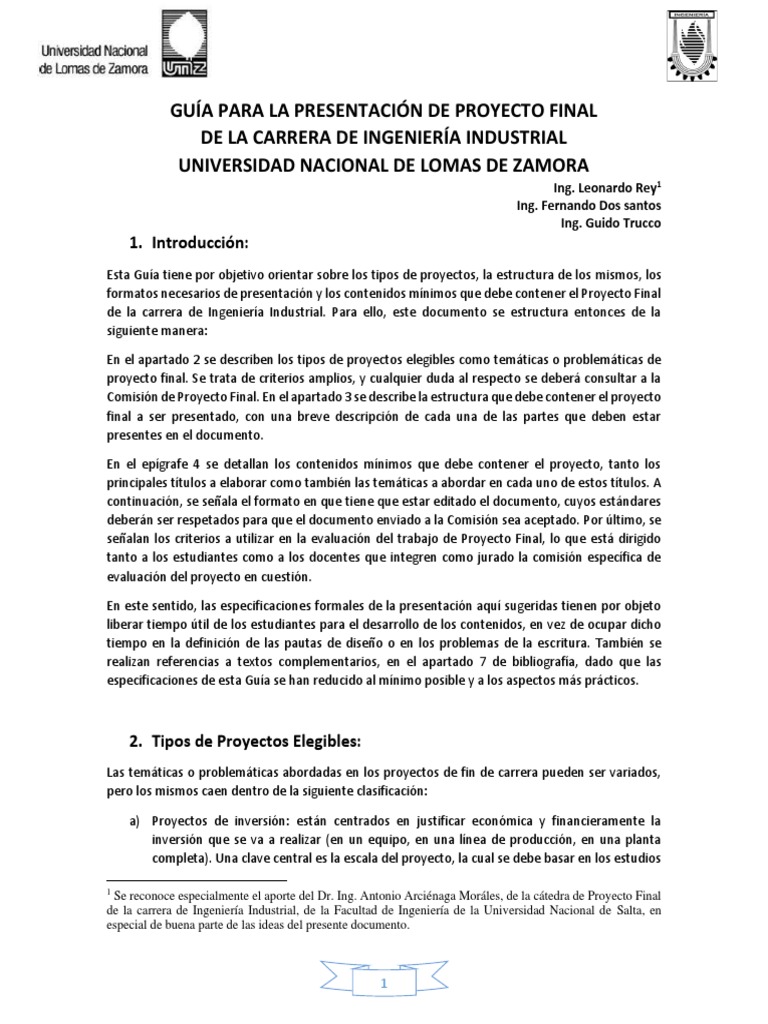 Guía para La Presentación de Proyecto Final UNLZ-FI VF | PDF | Producto ...