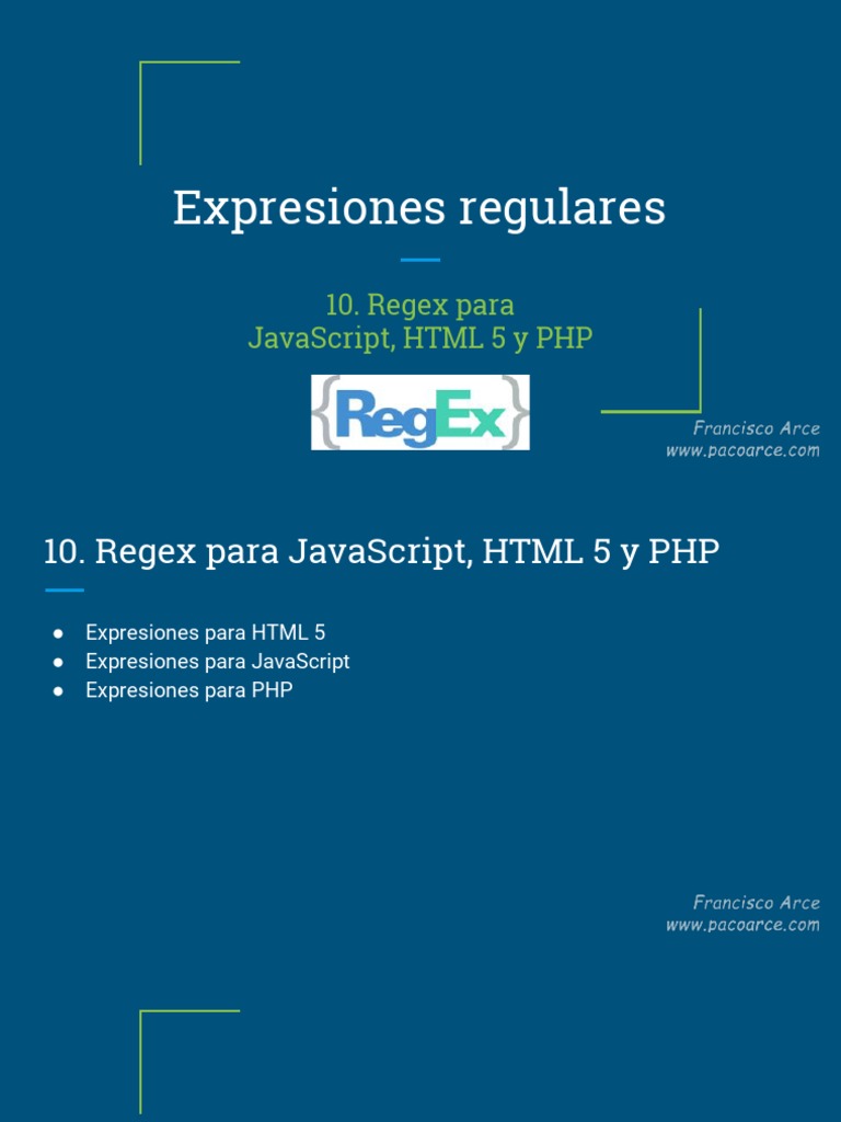 10 Expresiones Regulares Con HTML JS PHP | PDF | Expresión regular | HTML5