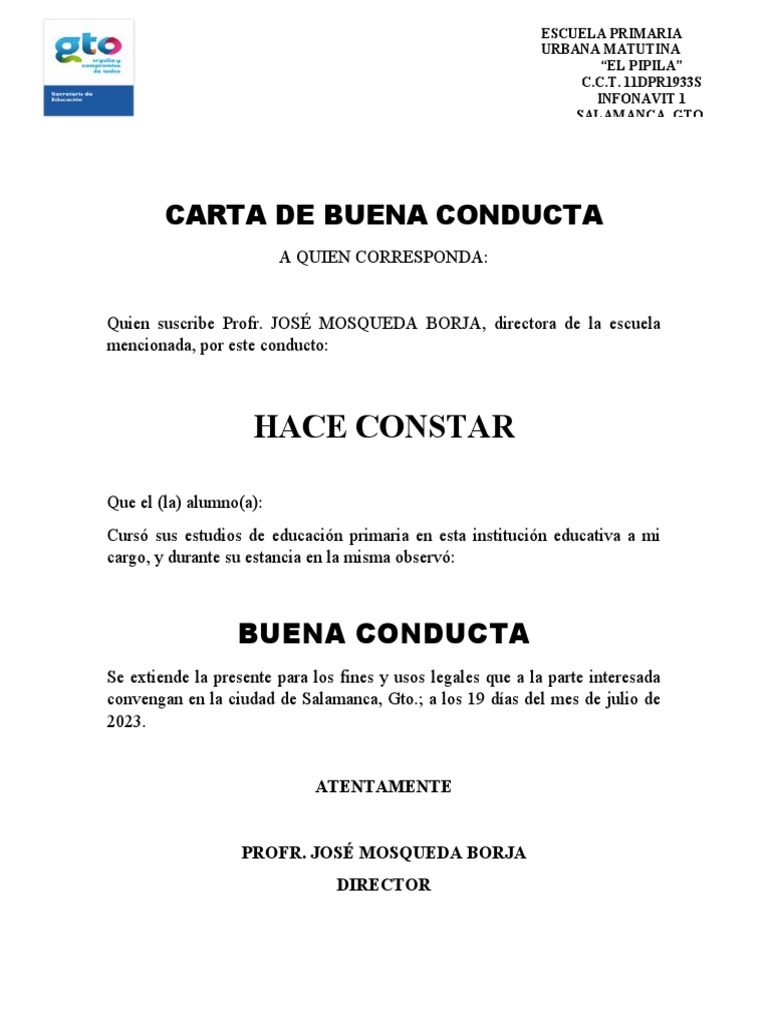 Carta de Buena Conducta | PDF