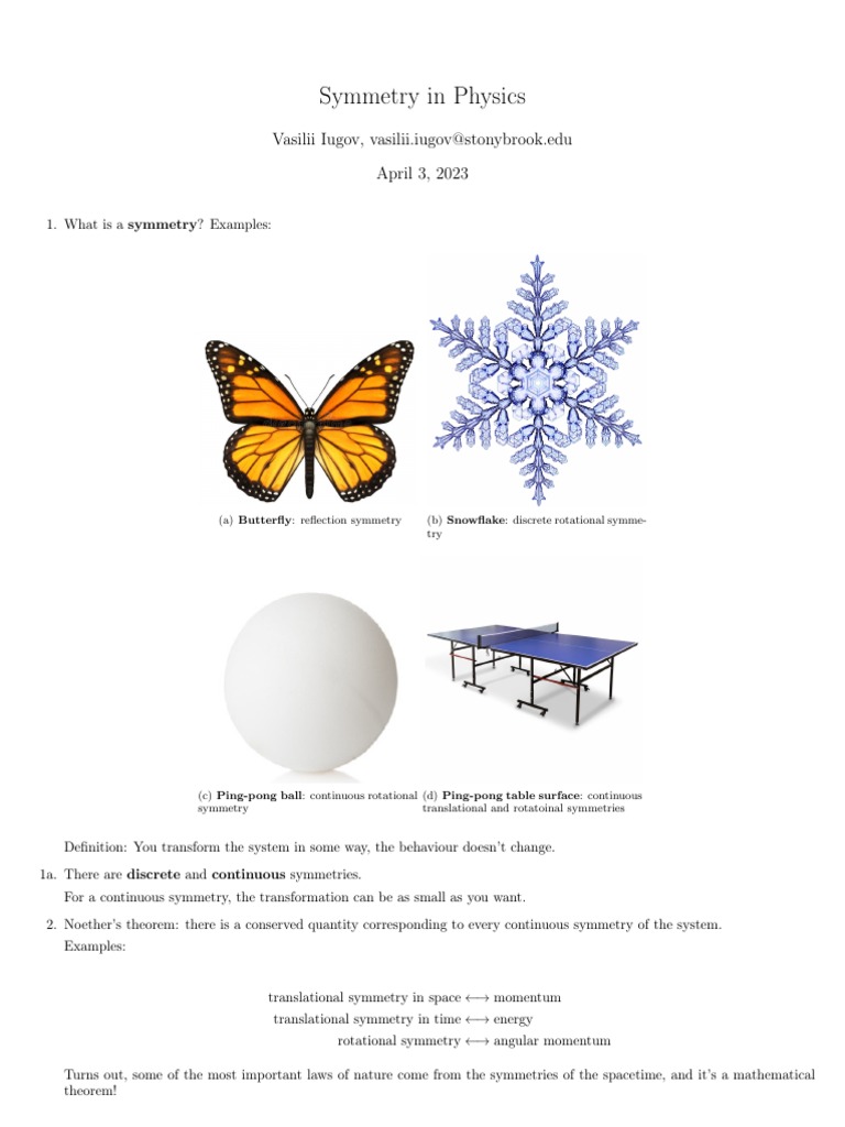 Symmetry in Physics - Handout | PDF