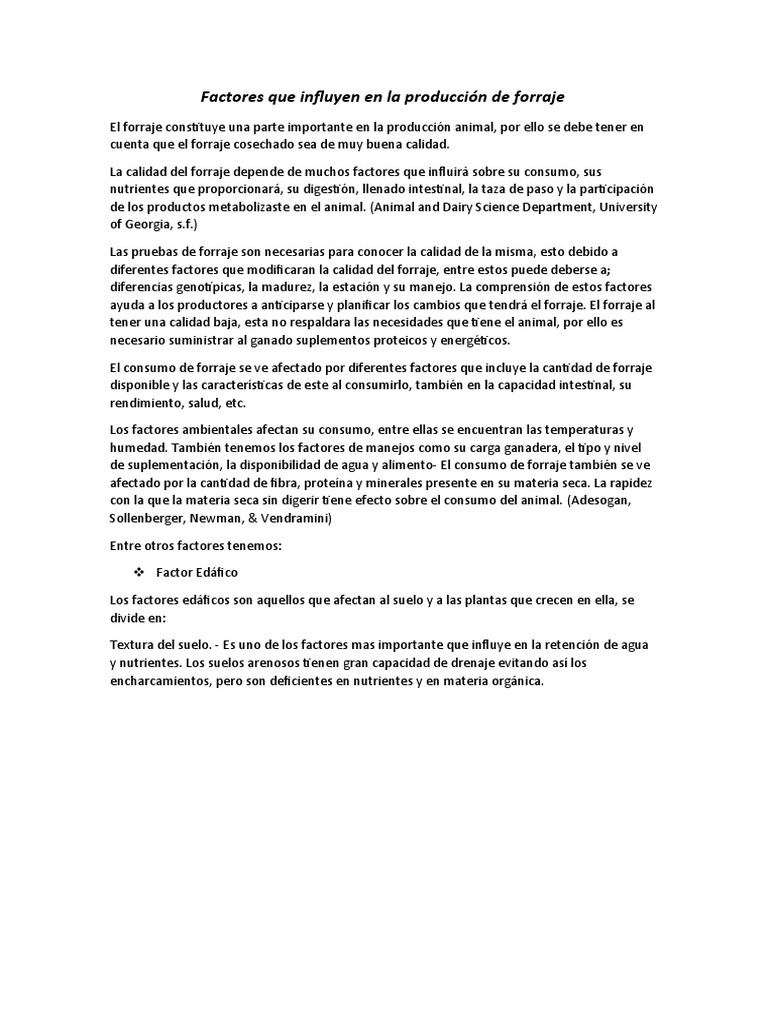 Factores Que Influyen en La Producción de Forraje | PDF