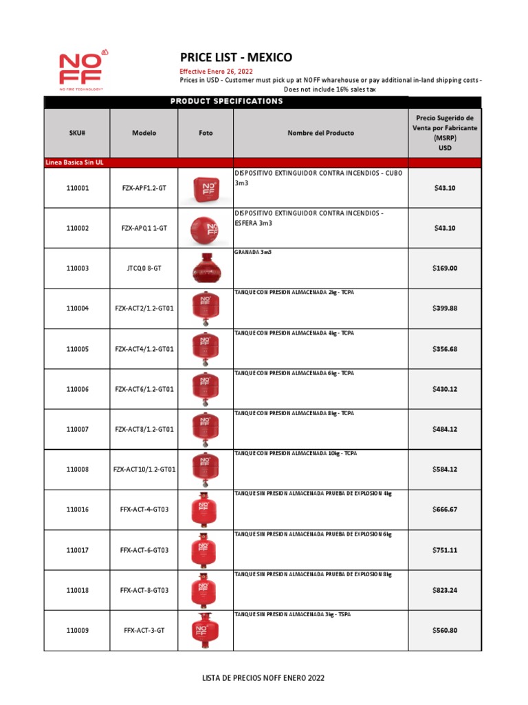 Lista de Precios Extintores Noff 2022 | PDF