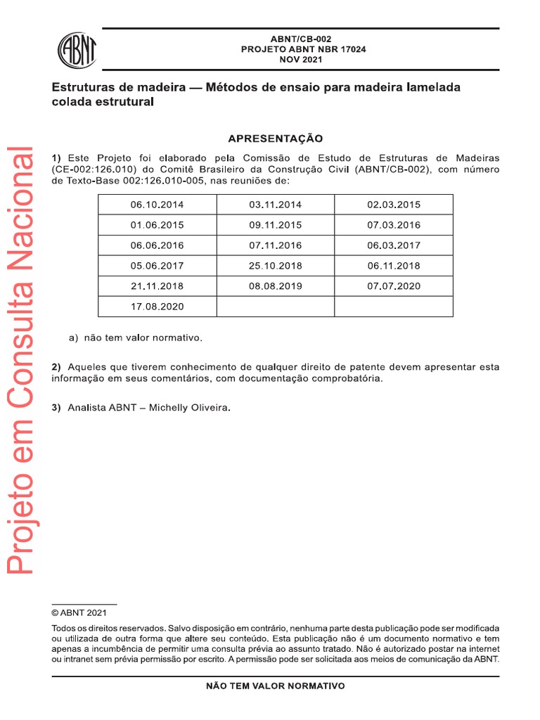NBR 17024-2021 - Estrutura de Madeira - Metodos de Ensaio para Madeira ...