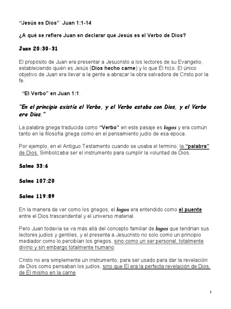 En El Principio Existía El Verbo, y El Verbo Estaba Con Dios, y El Verbo Era Dios. | PDF | Jesús ...