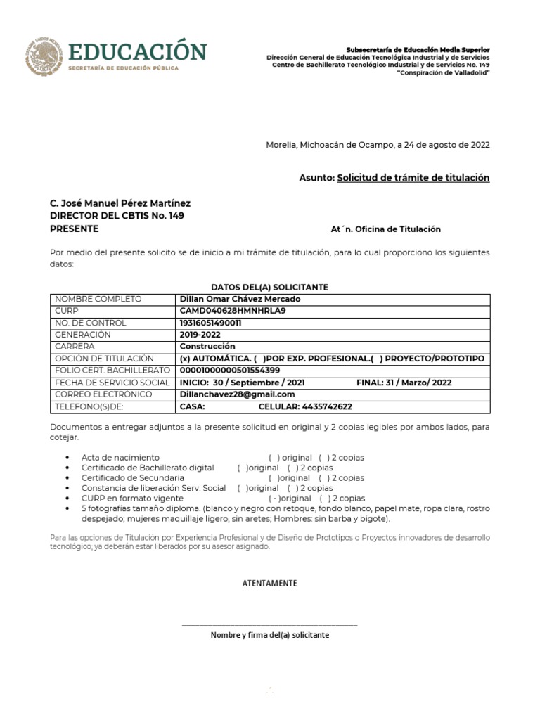 Solicitud Titulacion | PDF