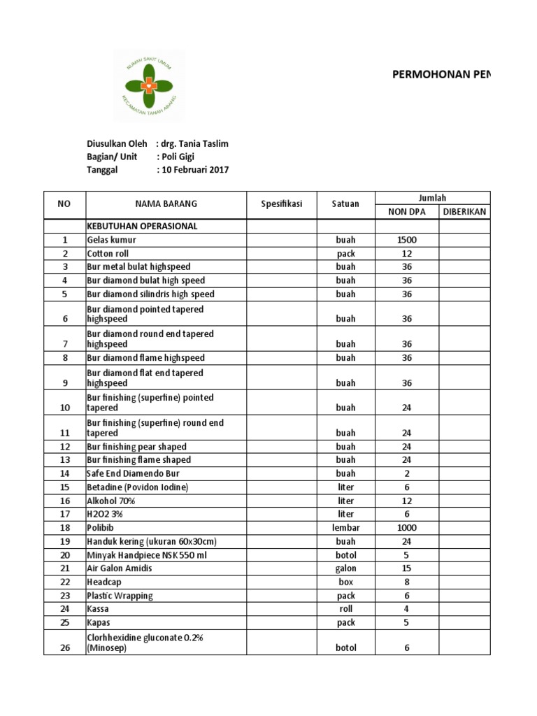 Form Alat-Alat Di Poli Gigi 2017 | PDF