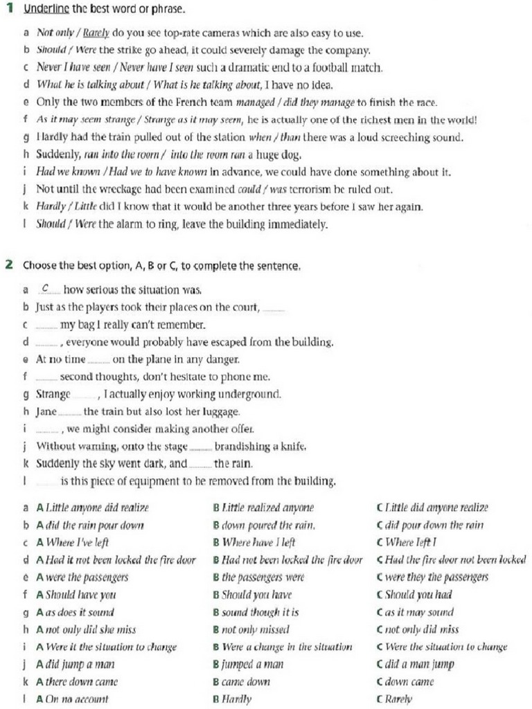 Inversion & Fronting Exercises | PDF