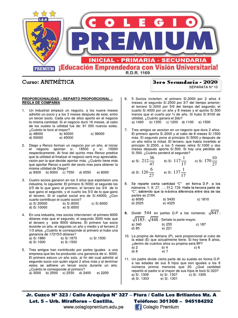 Aritmetica 3ero 2020 10 Proporc Reparto Regla | PDF | Álgebra | Matemáticas