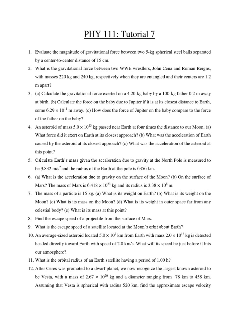 PHY 111 Tutorial 7 | PDF