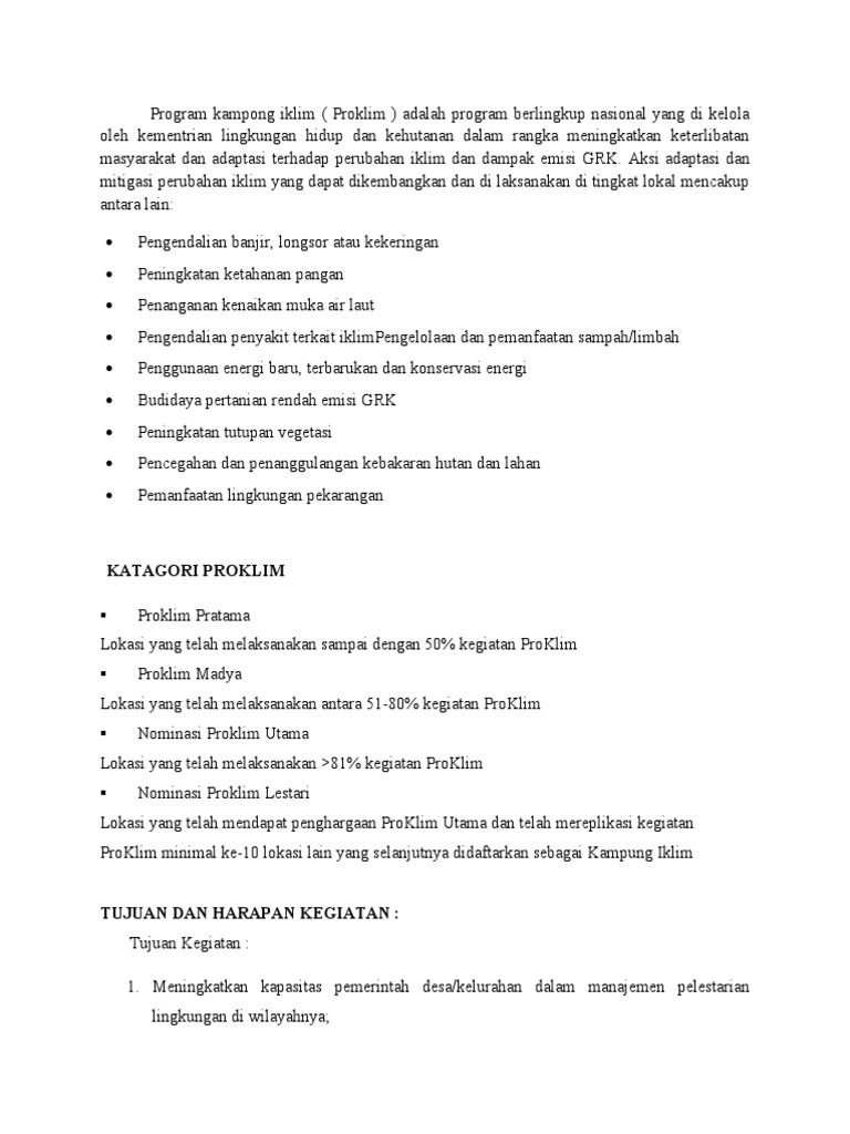 Program Kampung Iklim ProKlim | PDF