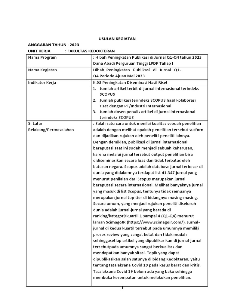 TOR - RAB - Hibah Publikasi Di Jurnal Q1-Q4 | PDF