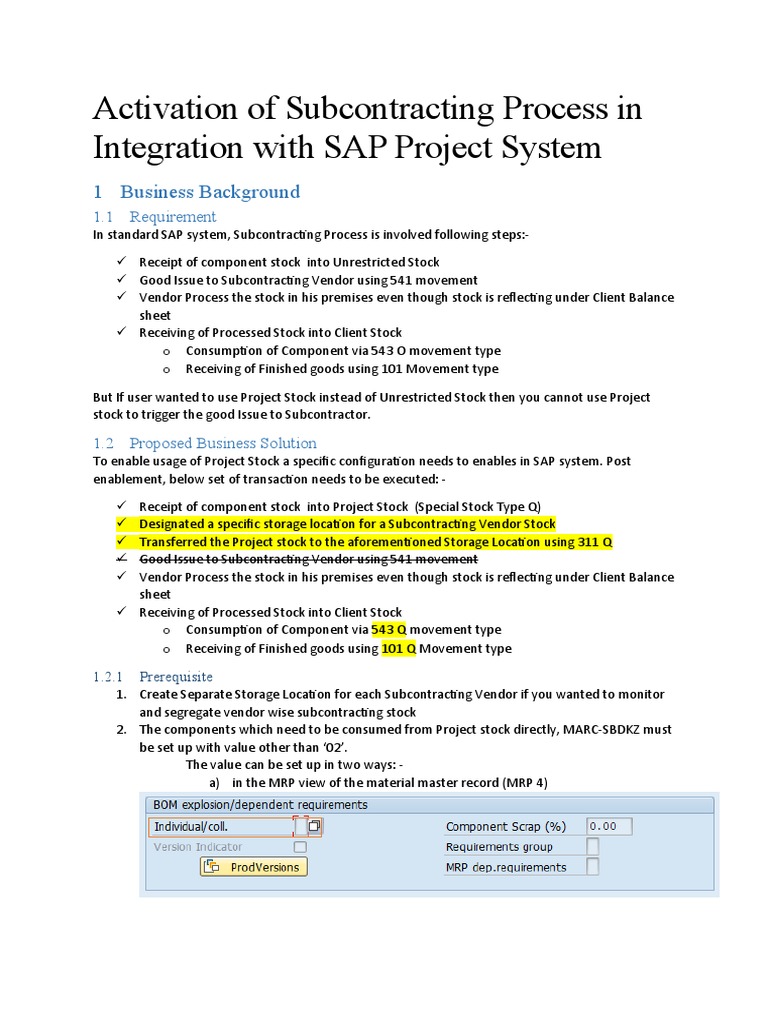 Activation of Subcontracting Process in Integration With SAP Project ...