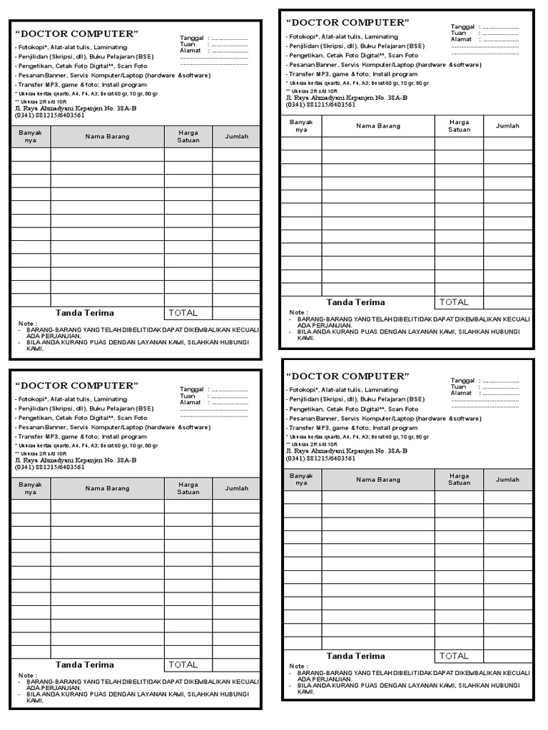Contoh Nota Toko Sederhana | PDF