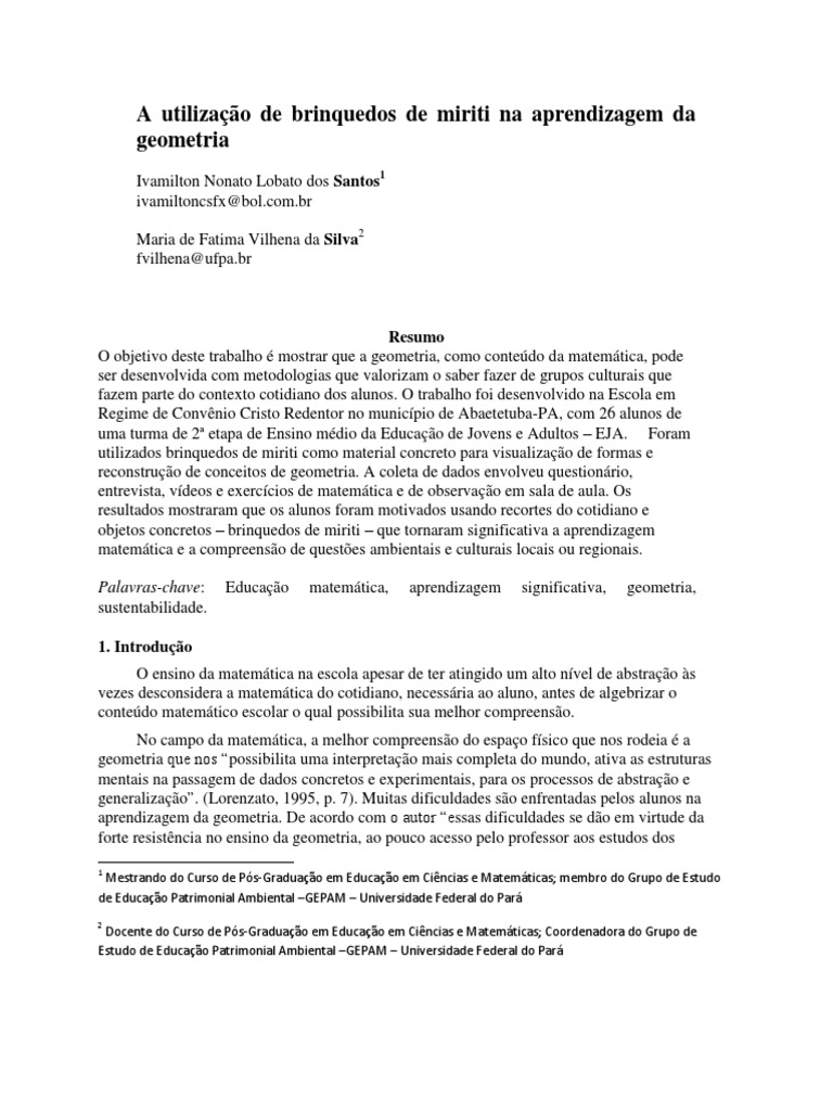 A Utilização de Brinquedos de Miriti Na Aprendizagem | PDF