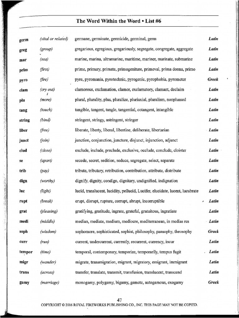 WWW List 6 Stems, Words, and Assignment | PDF