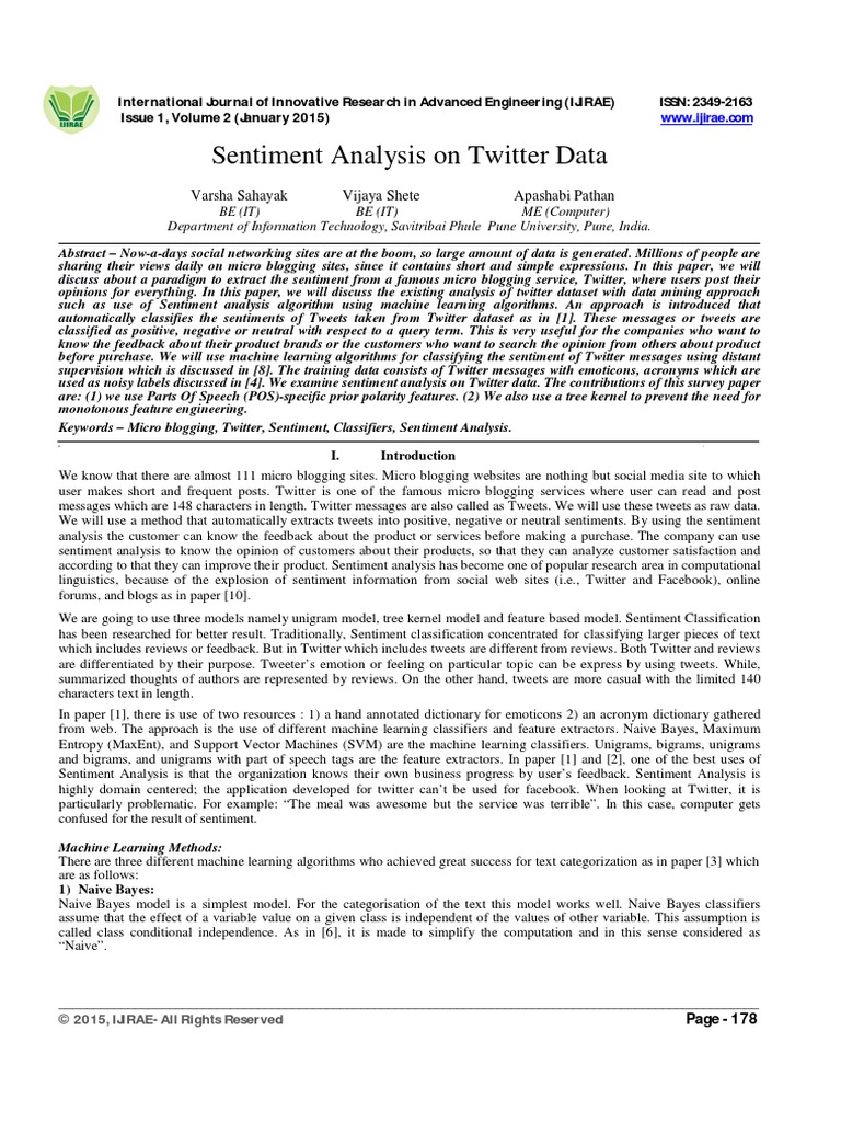Sentiment Analysis On Twitter Data | PDF | Support Vector Machine ...