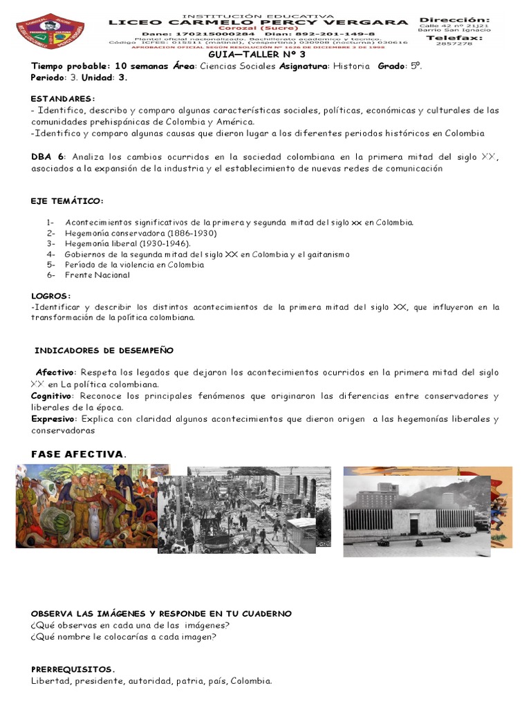 Guía D Historia Grado 5° Periodo 3° | PDF | Colombia | Política de colombia