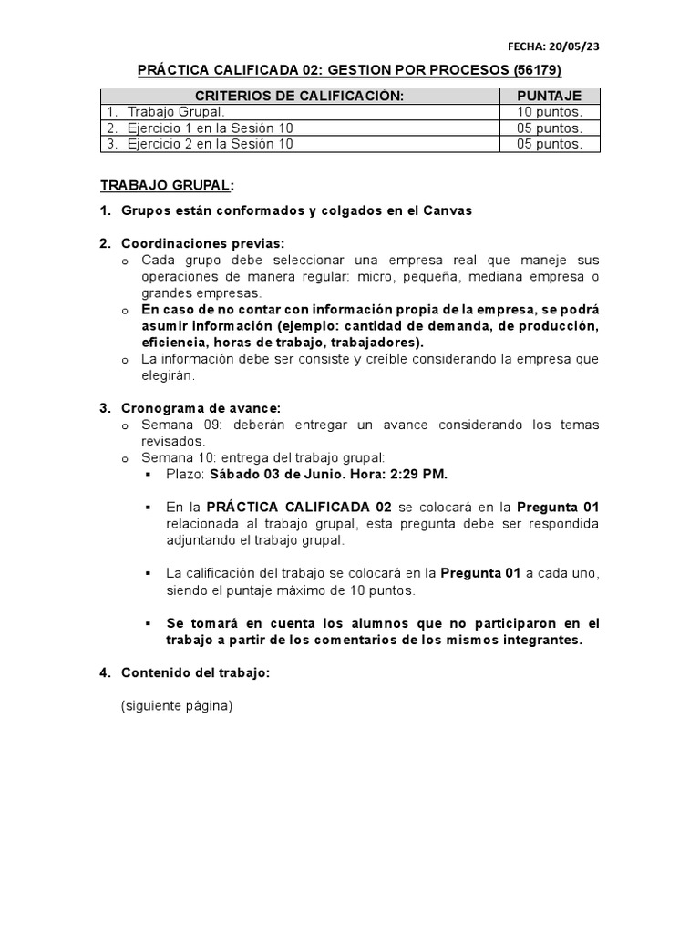 Práctica Calificada 2 - Instrucciones Trabajo Grupal - Gestion Por Procesos (56179) (1) (1) - 1 ...