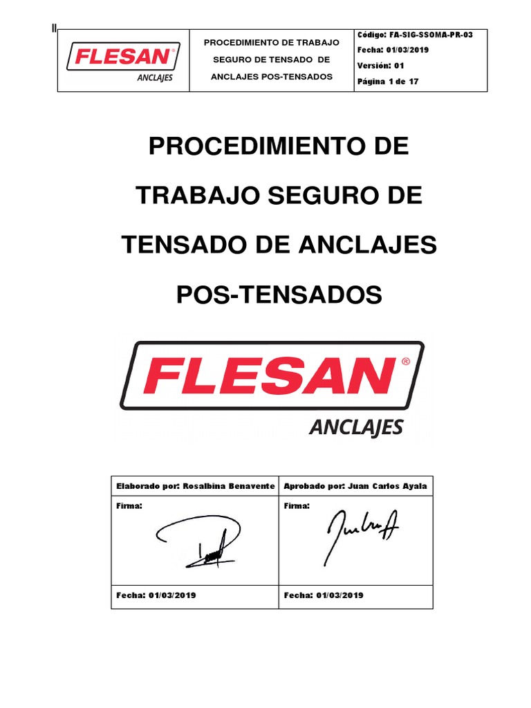 Procedimiento Seguro de Tensado de Anclajes | PDF