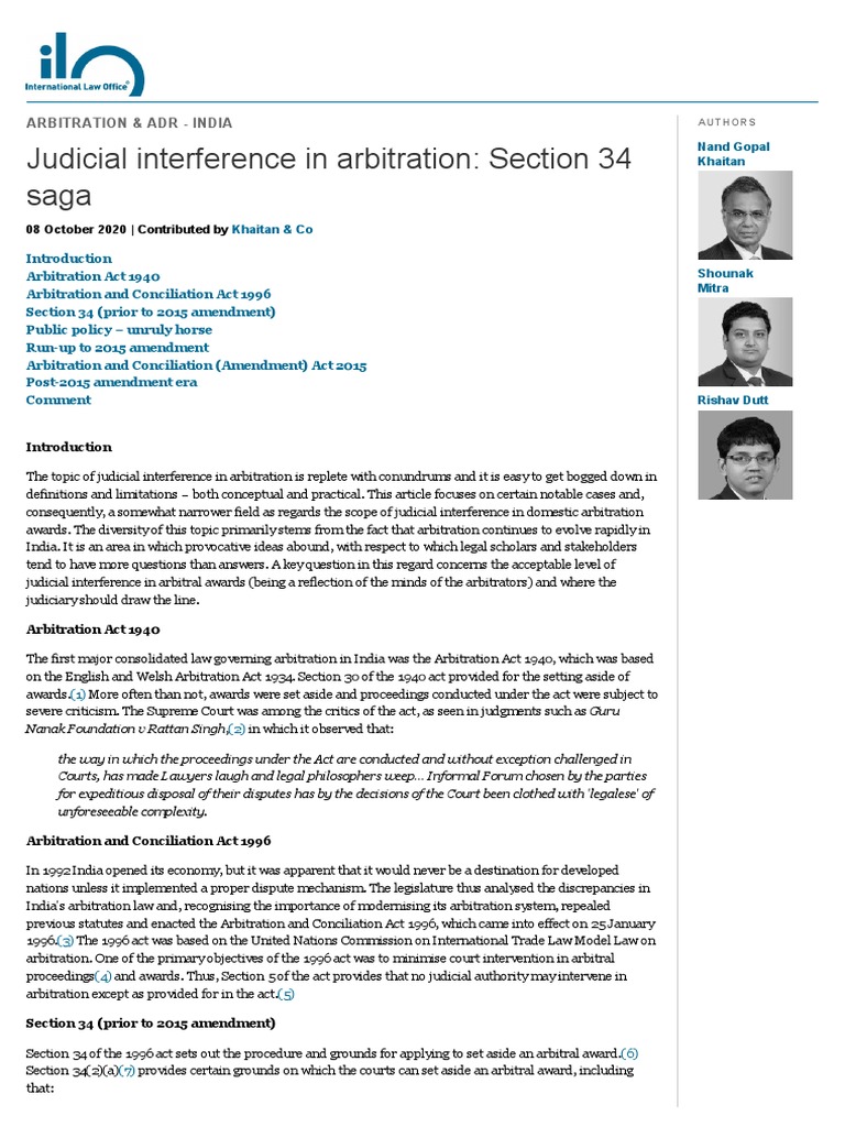 Judicial Interference In Arbitration Section 34 Saga Pdf