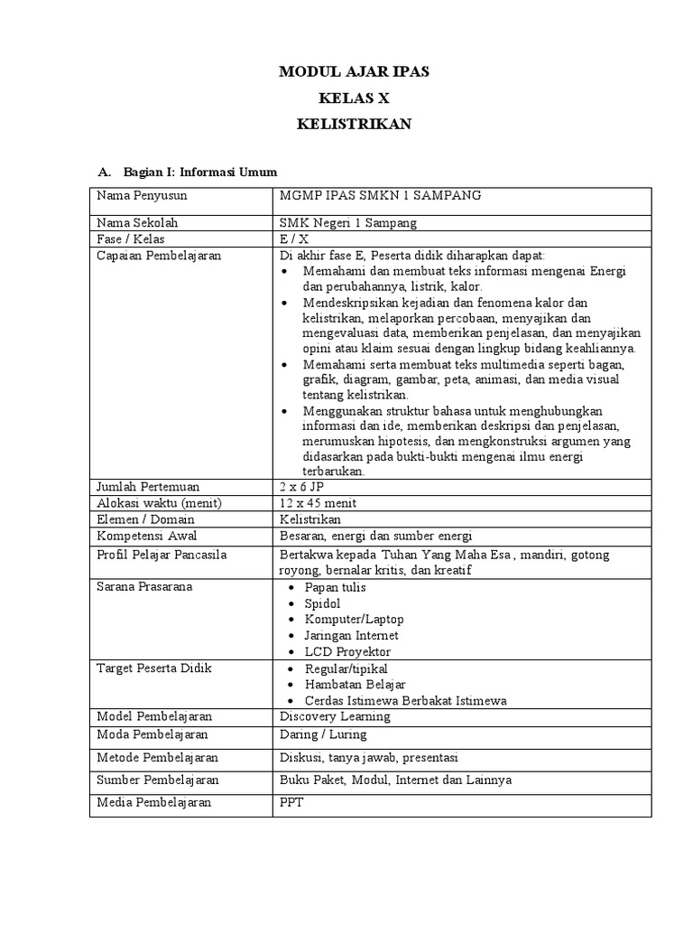 Modul Ajar Kelistrikan | PDF Modul Ajar Kelistrikan | PDF