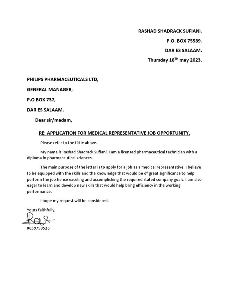 Medical Representative Job Application | PDF