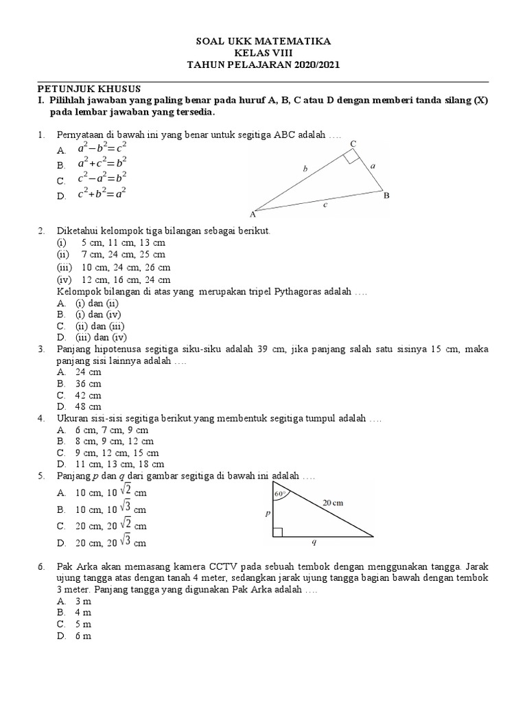 PAT Matematika Kelas 8 2021 | PDF
