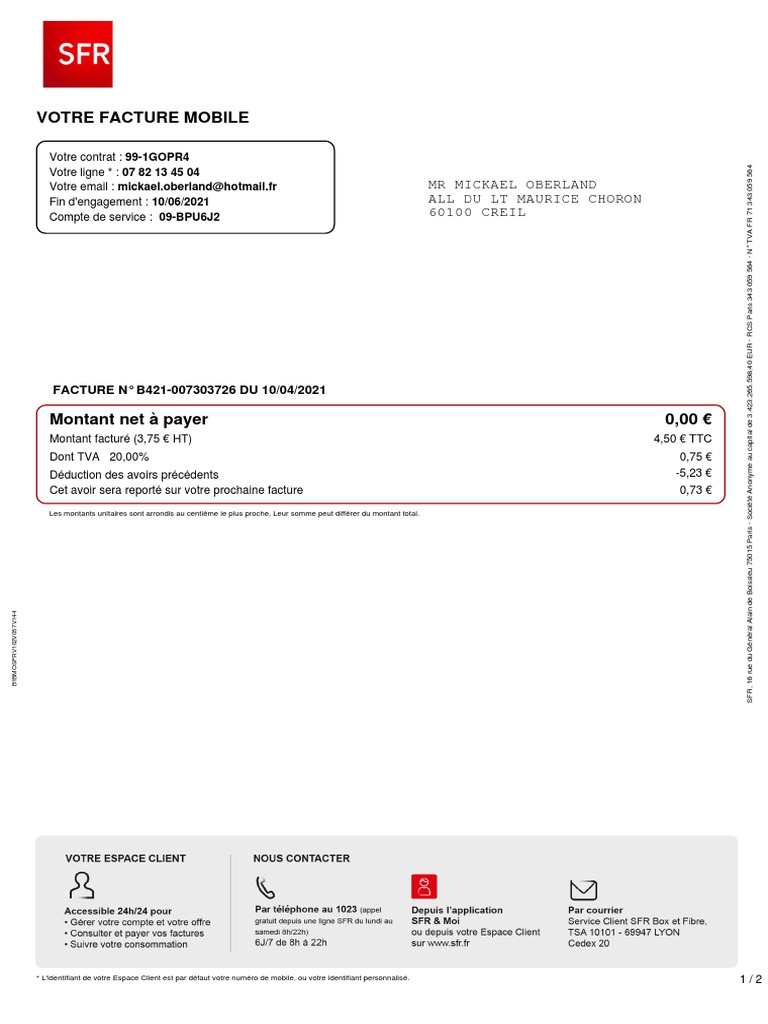 Facture SFR Mobile - Avril 2021 | PDF | Taxe sur la valeur ajoutée ...