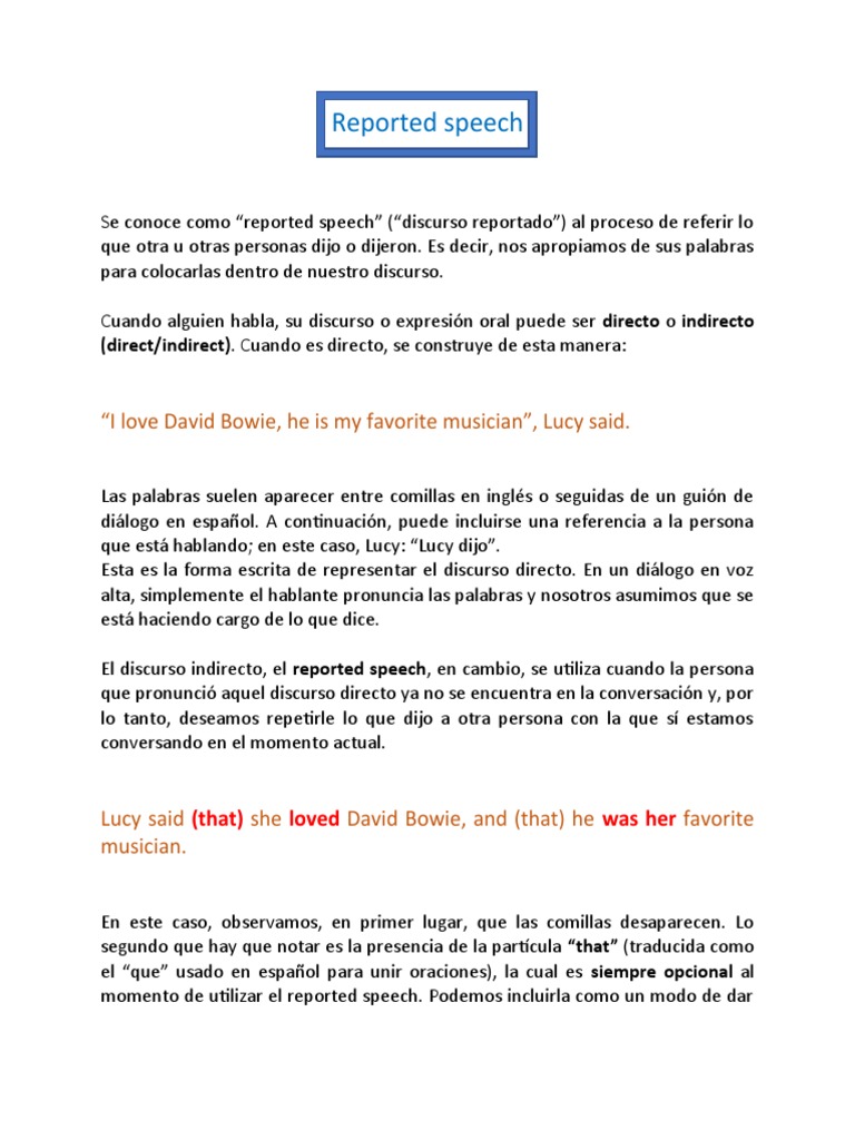 Reported Speech | PDF | Lingüística | Comunicación humana